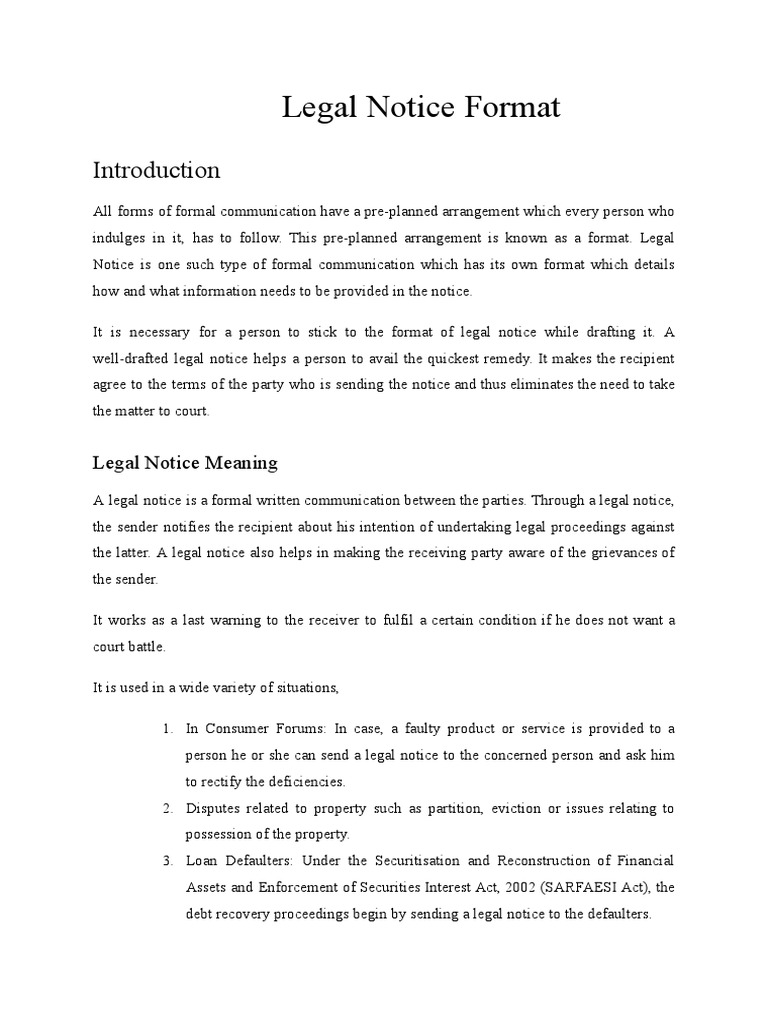 Legal Notice Format Guide | PDF | Leasehold Estate | Eviction