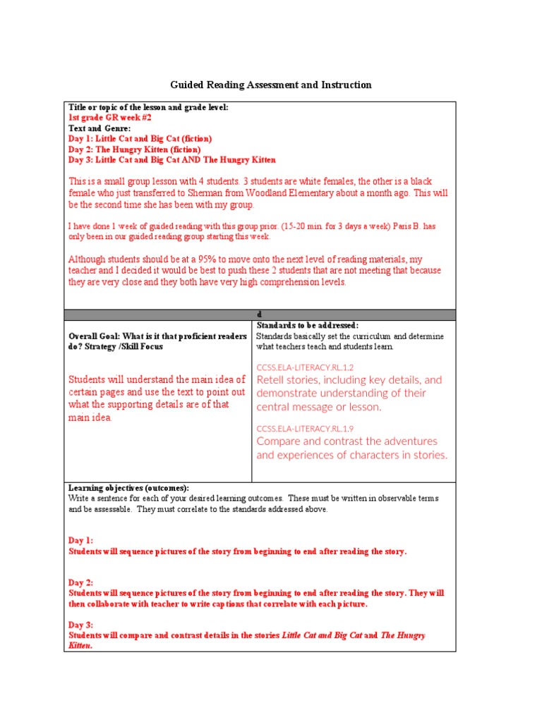 Guided Reading Assessment and Instruction: Title or Topic of The Lesson ...
