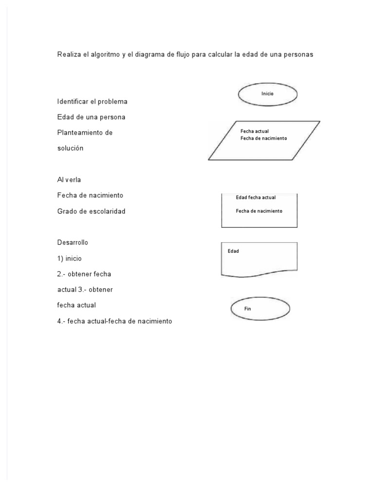 PDF Realiza El Algoritmo y El Diagrama de Flujo para Calcular La Edad de Una Personasdocx | PDF ...