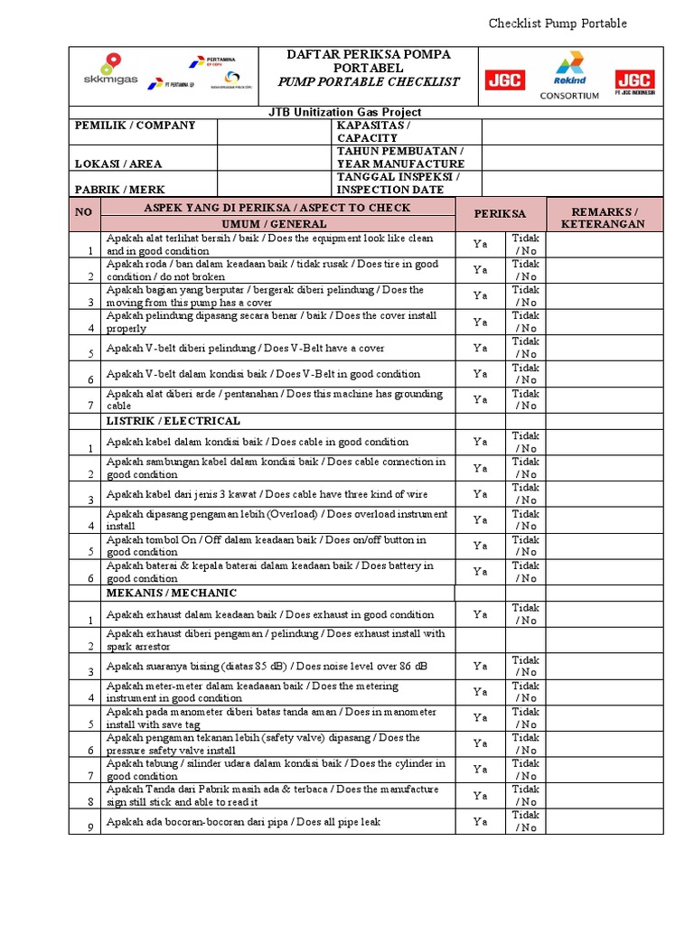 Ceklis Pump Portable | PDF