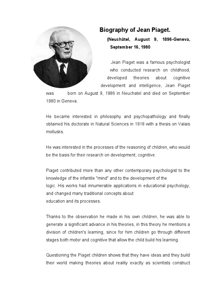 Biography of Jean Piaget | PDF | Cognitive Development | Constructivism ...