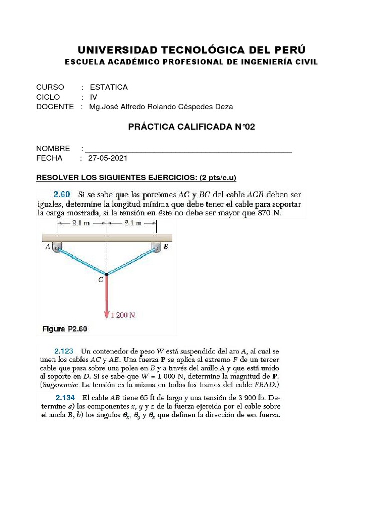 Práctica Calificada N°02-Estatica | PDF