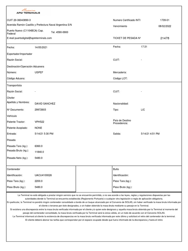 Certificado VGM | PDF | Business | Transporte