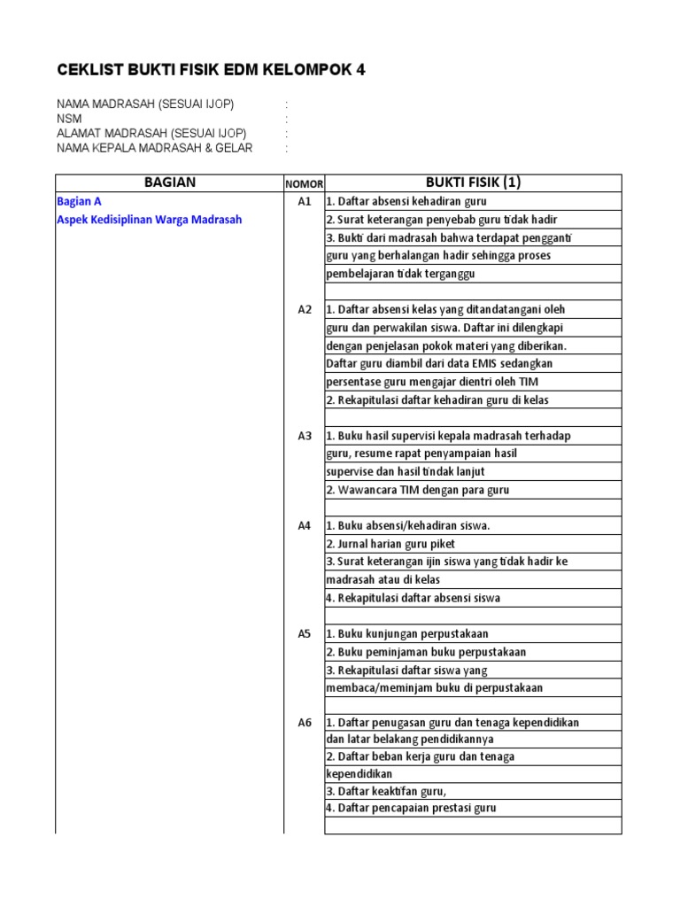 Ceklist Bukti Fisik Edm | PDF