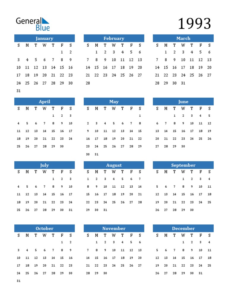 1993 Calendar Portrait | PDF