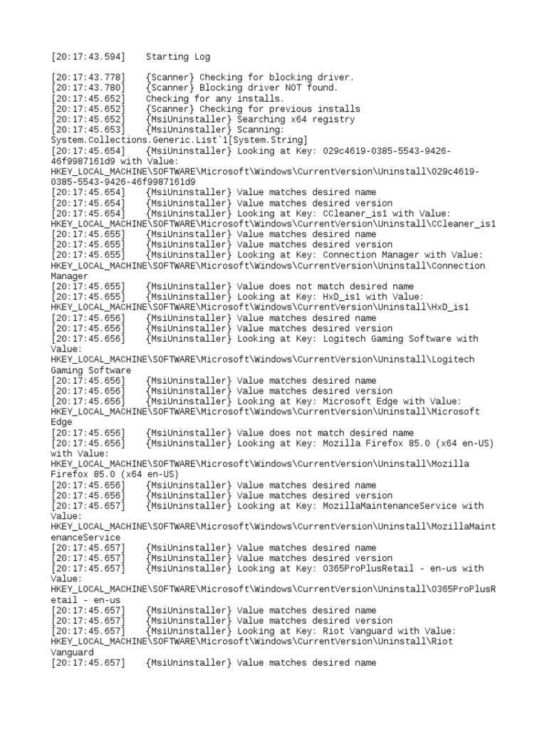 Windows Uninstall Log Analysis | PDF | Windows Registry | Microsoft Windows