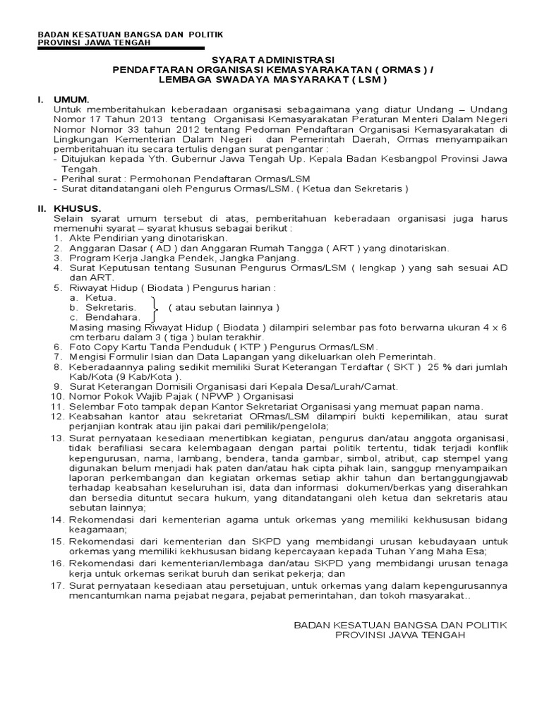 Formulir Pendaftaran Ormas | PDF