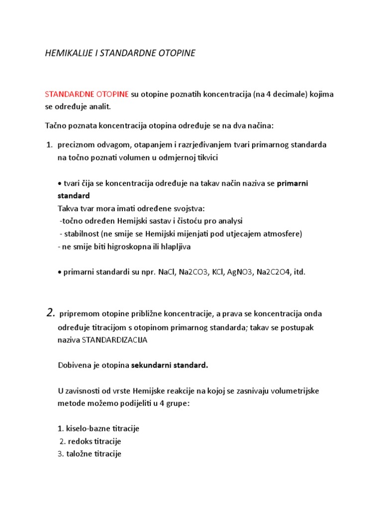 Hemikalije I Standardne Otopine | PDF