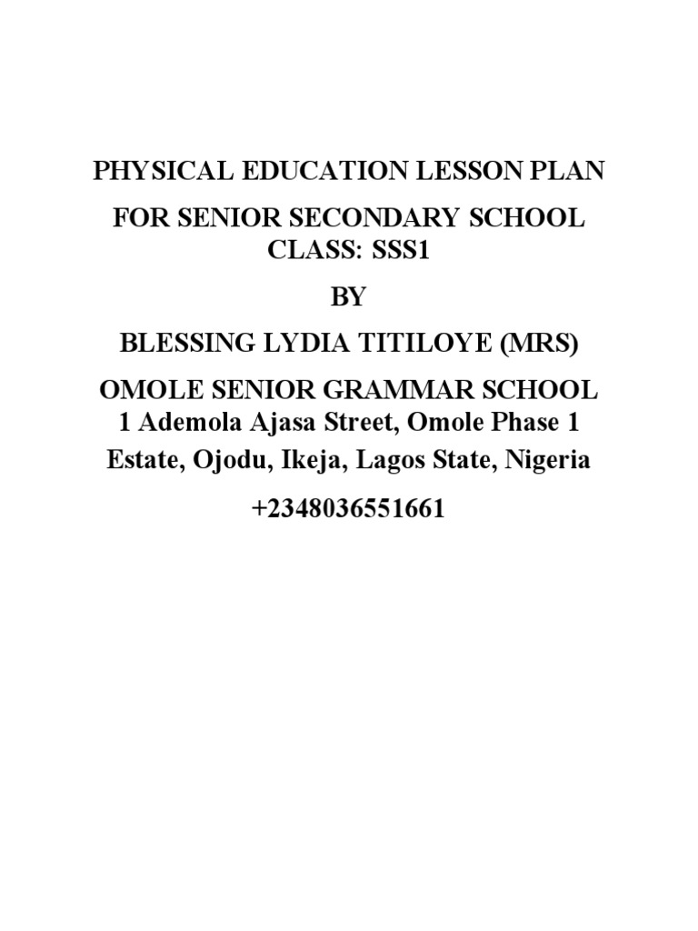 Phe Lesson Plan SS1 SS3 2ND Term by Blessing Titiloye | PDF | First Aid ... Phe Lesson Plan SS1 SS3 2ND Term by Blessing Titiloye | PDF | First Aid ...