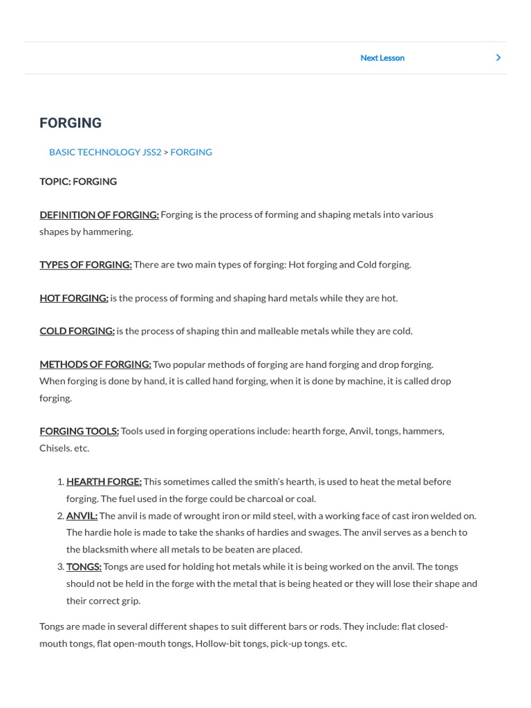 FORGING - Queen of The Rosary Secondary School, Nsukka | Download Free PDF | Forge | Blacksmith