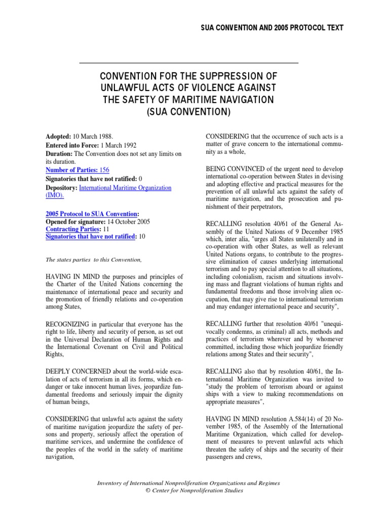 SUA Convention and Protocol | PDF | Extradition | Treaty
