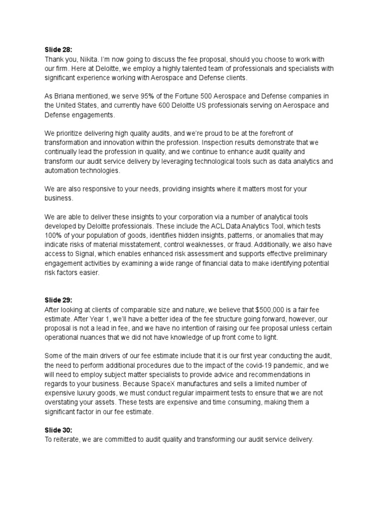 Deloitte Fee Proposal for Audit Services | PDF | Audit | Risk