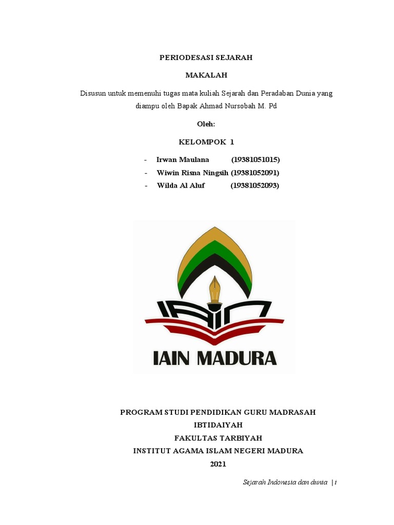 Kelompok 1 - Periodesasi Sejarah - PGMI B-1 | PDF Kelompok 1 - Periodesasi Sejarah - PGMI B-1 | PDF