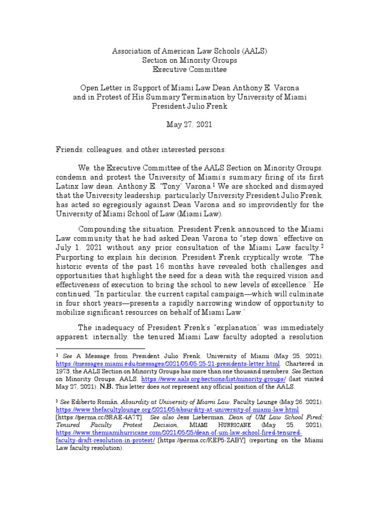 AALS Section On Minority Groups Executive Committee Open Letter in ...