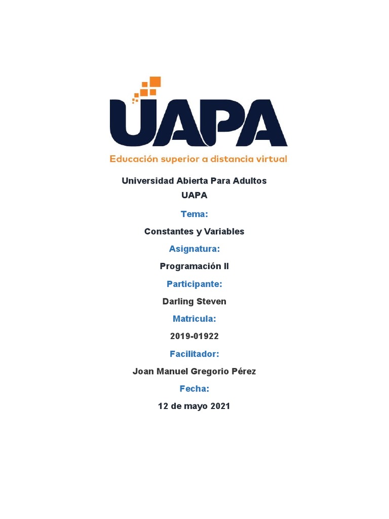 Tarea 003 Programacion 2 | PDF | Variable (informática) | Almacenamiento de datos de la computadora