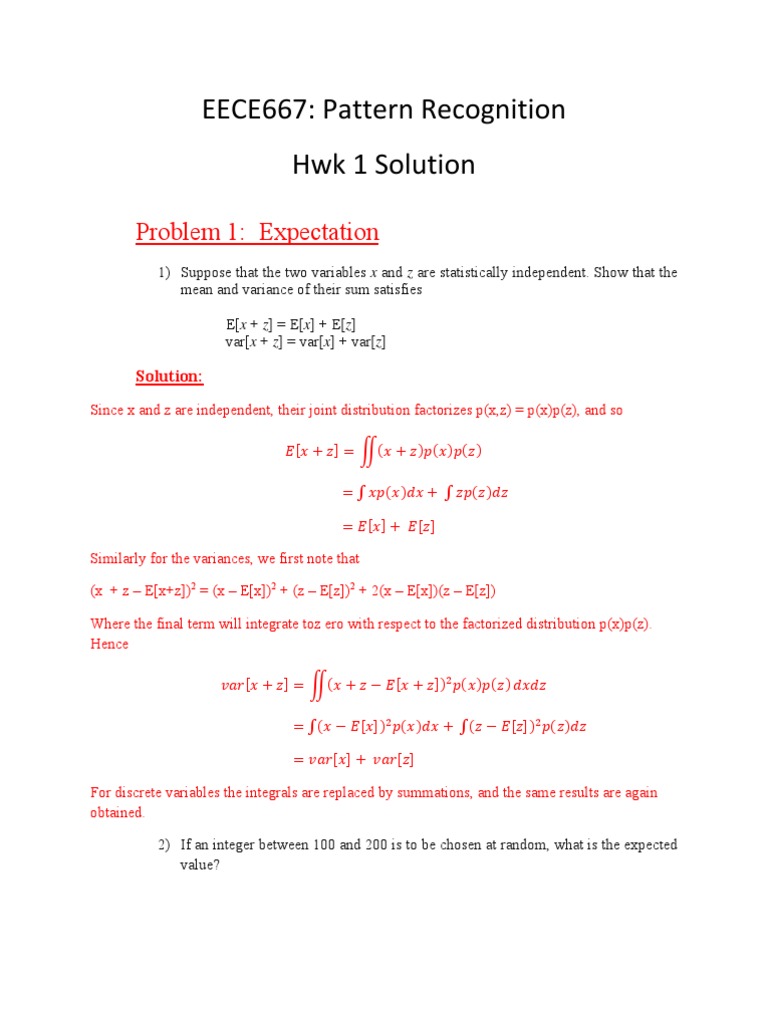 Hwk1 Solution Pdf Correlation And Dependence Covariance