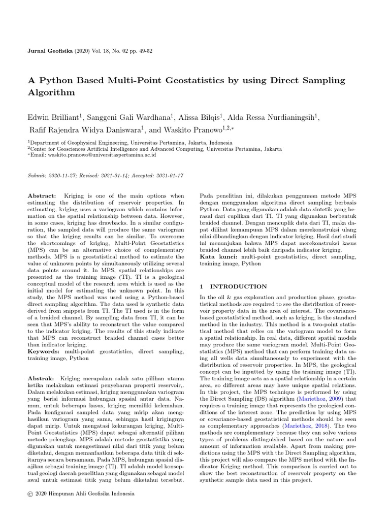 A Python Based Multi-Point Geostatistics by Using Direct Sampling ...