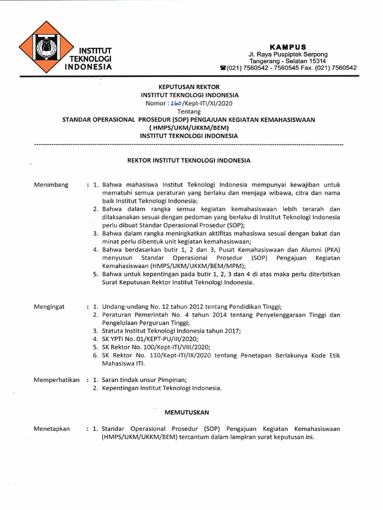 SK SOP Pengajuan Kegiatan Kemahasiswaan HMPS UKM UKKM BEM | PDF