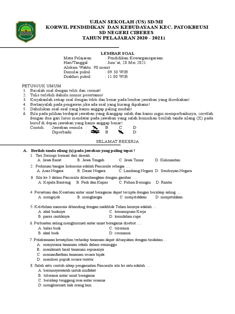 Soal US Mapel PKN | PDF