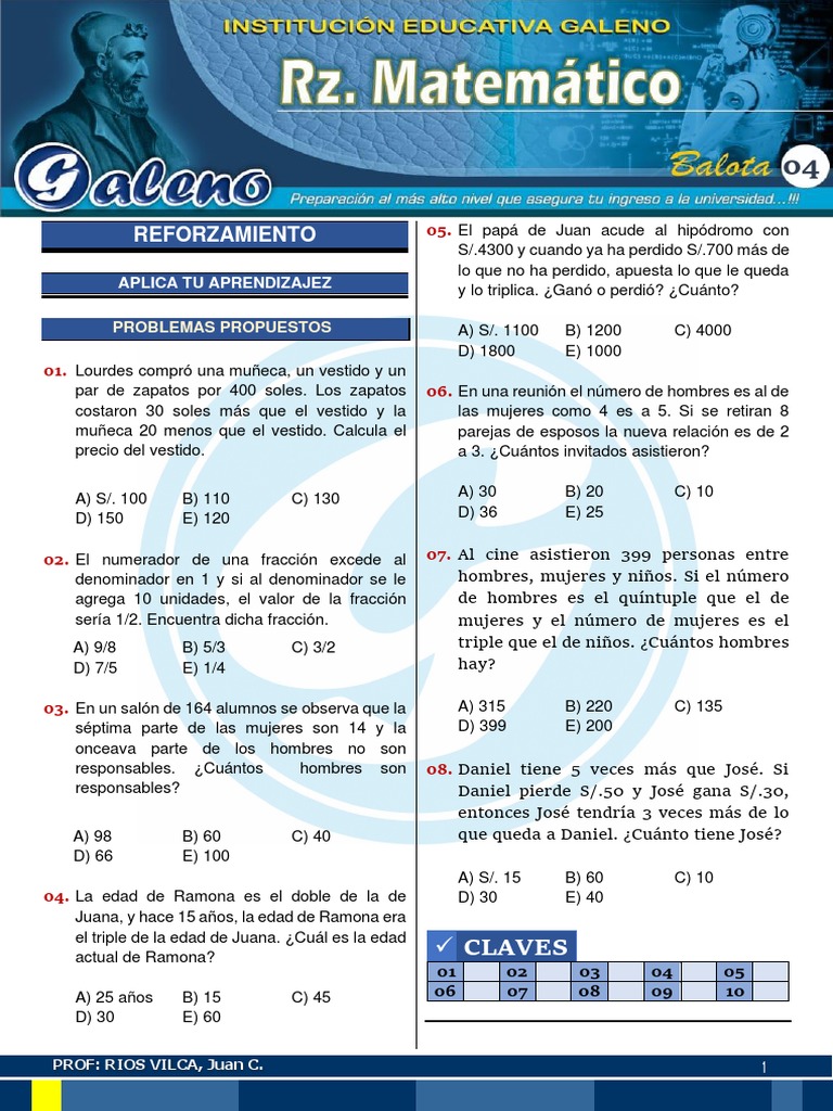 Reforzamiento Raz Matem Tico | PDF | Enseñanza de matemática