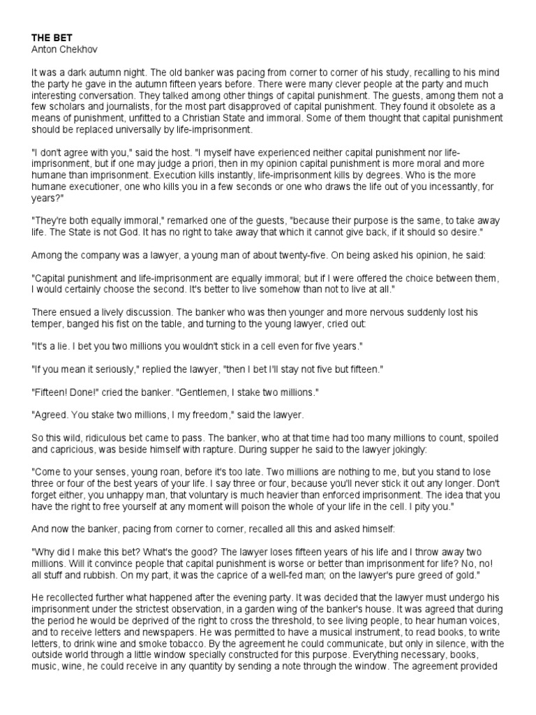 THE BET by Anton Chekhov | PDF