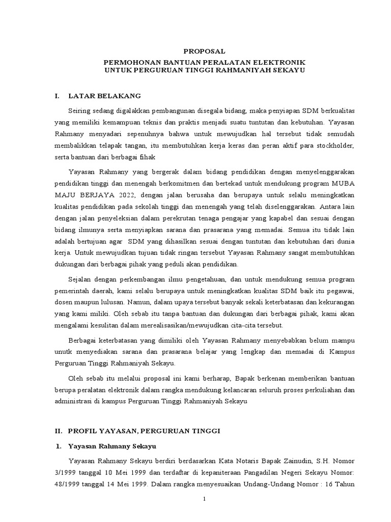 Proposal Permohonan Bantuan Elektronik Ke PEMDA 2020 | PDF