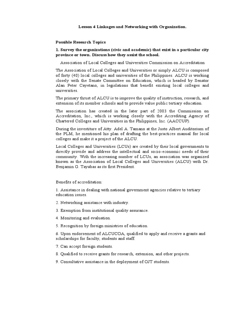 Lesson 4 Linkages and Networking With Organization | PDF | Human Nature ...