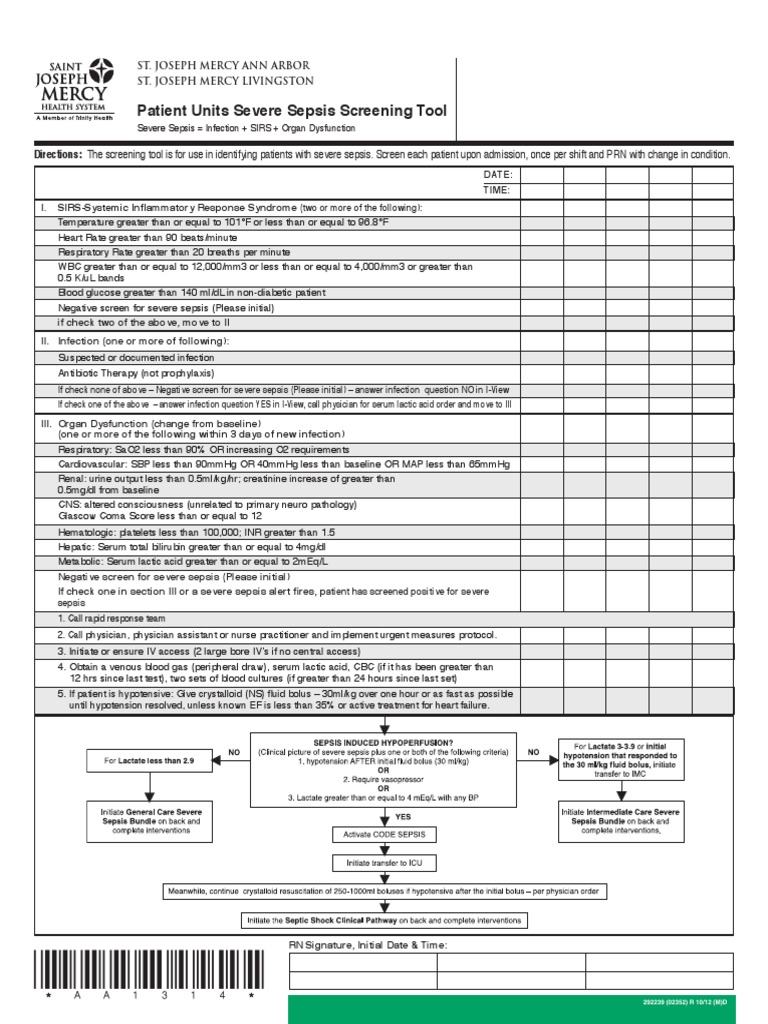 Patient Units Severe Sepsis Screening Tool | PDF | Sepsis | Medical ...