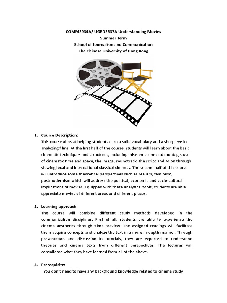 COMM2930A/ UGED2637A Understanding Movies Summer Term School of ...