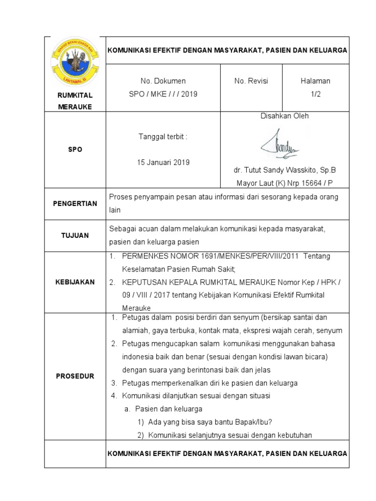 Mke 1 Ep 1 Spo Komunikasi Efektif Dengan Masyarakat, Pasien Dan Keluarga | PDF