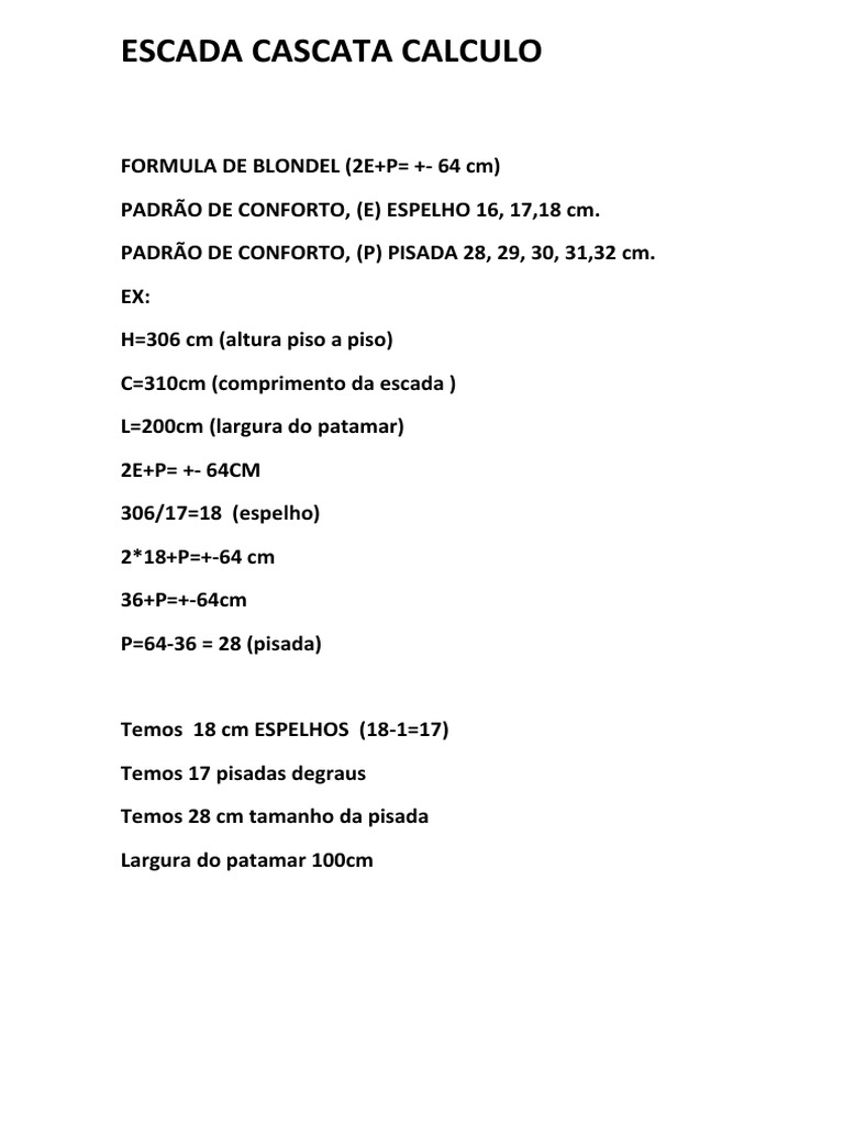 Cálculo da geometria de uma escada em caracol utilizando a fórmula de ...