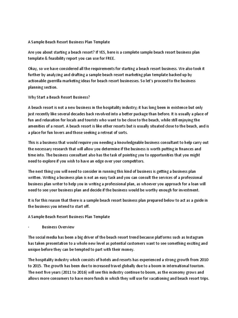 A Sample Beach Resort Business Plan Temp | PDF | Advertising | Swot ...