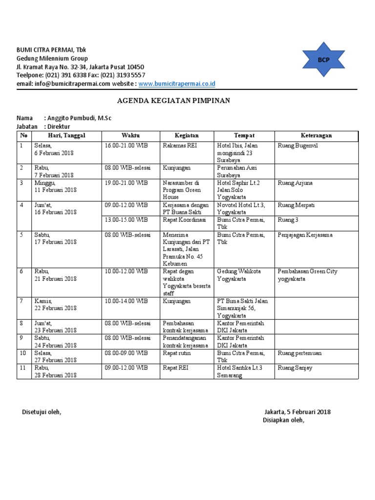 Agenda Kegiatan Pimpinan 1 | PDF
