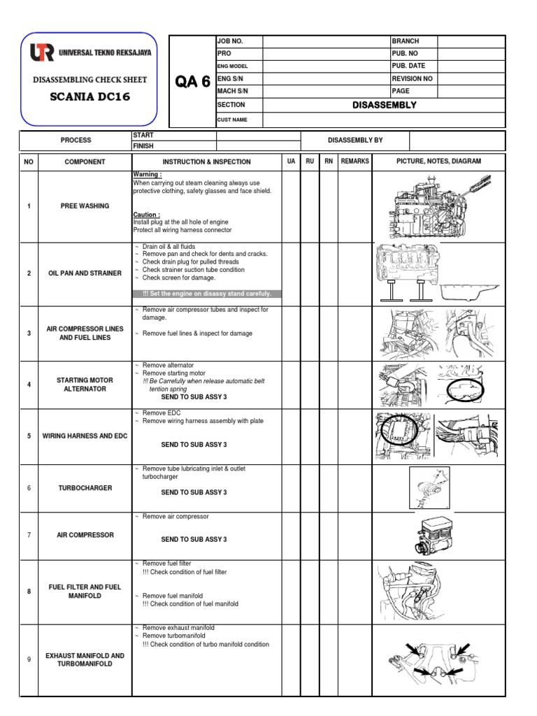 Scania Dc16: Disassembling Check Sheet | Download Free PDF ...
