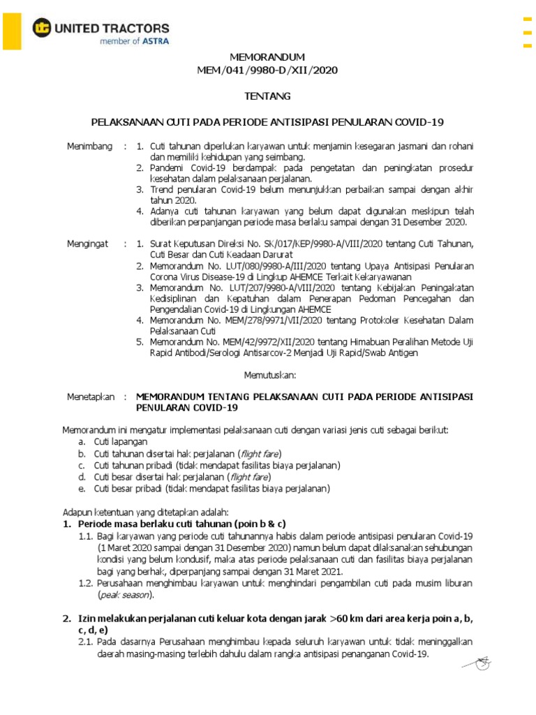 2020 - 041 - Memo Pengaturan Cuti Akhir Tahun Masa Pandemi | PDF