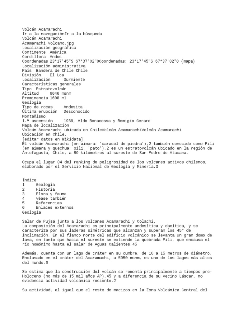 Volcán Acamarachi | PDF | Vulcanología | Erupción volcánica