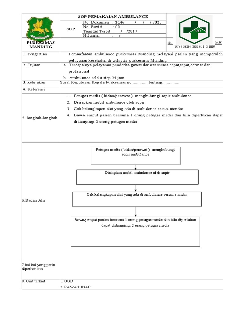 SOP Pemakaian dan Perawatan Ambulance | PDF | Teknologi & Rekayasa