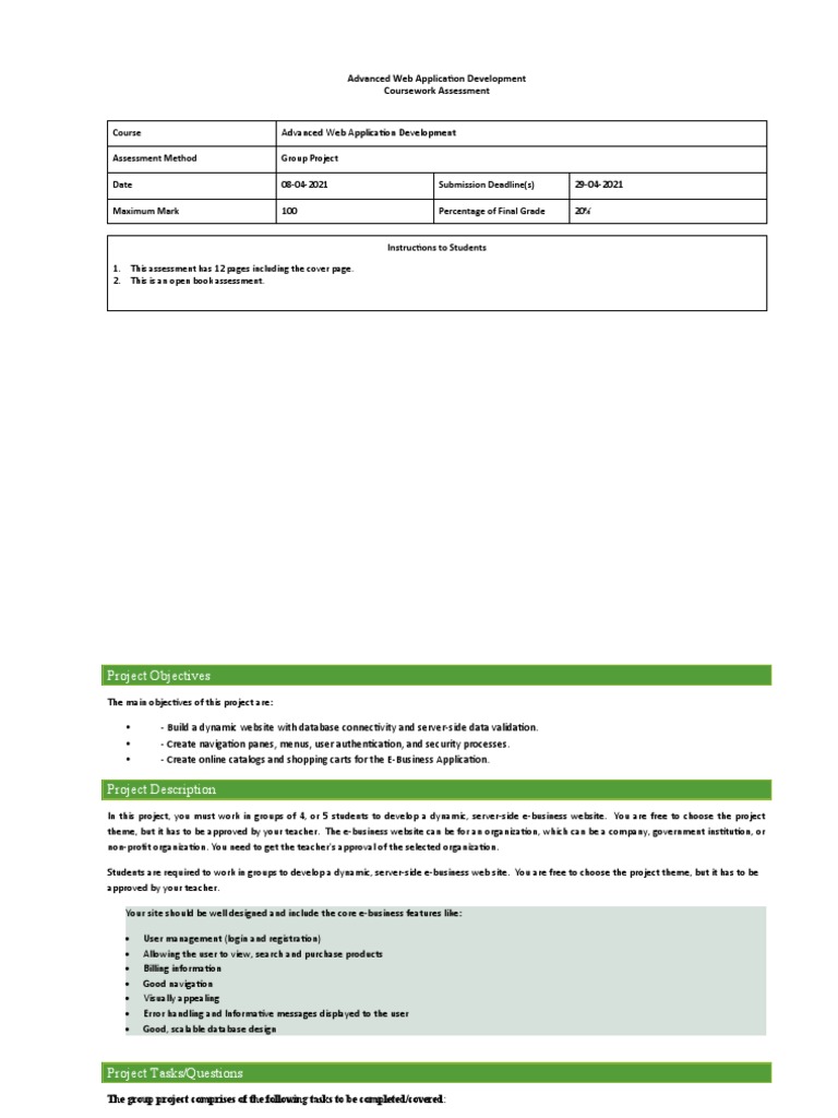 Advanced Web Application Development Coursework Assessment | PDF ...