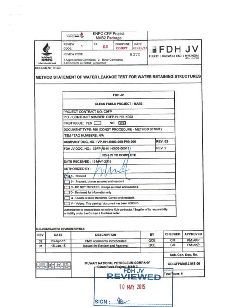 MS For Water Leakage Test For Water Retaining Structures | PDF ...