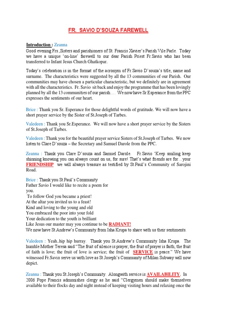 Final Farewell Script | PDF | Religious Behaviour And Experience | Pope