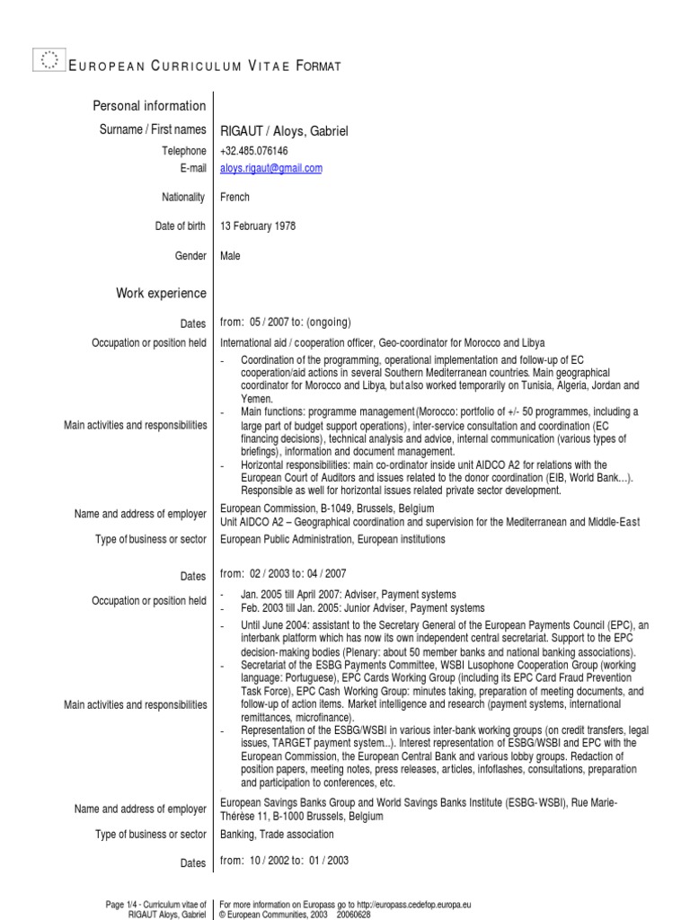 Example de CV Union Europeenne | European Union | Academic Degree