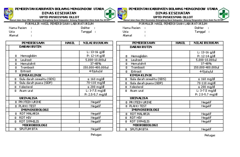 Blanko Pemeriksaan Lab | PDF
