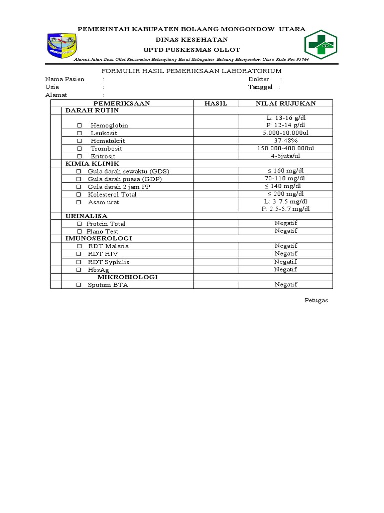 Blanko Hasil Lab | PDF