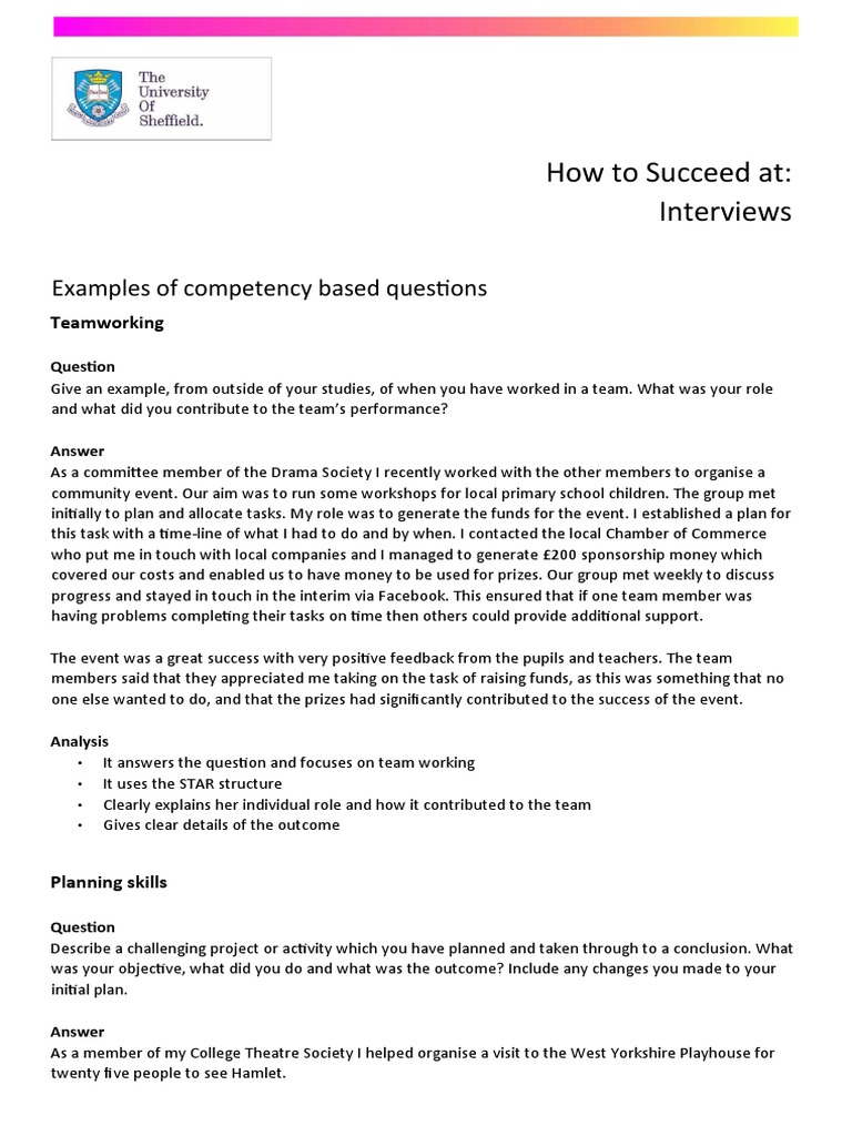 How To Succeed At: Interviews: Examples of Competency Based Questions ...