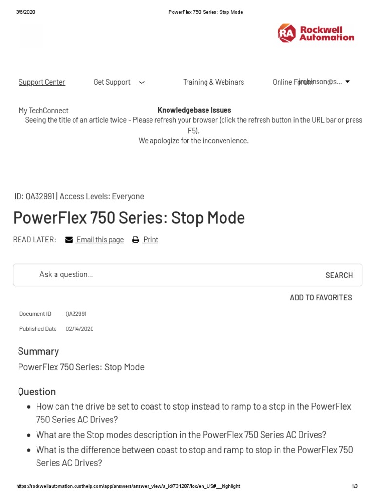 Powerflex 750 Series: Stop Mode: Id: Qa32991 - Access Levels: Everyone ...