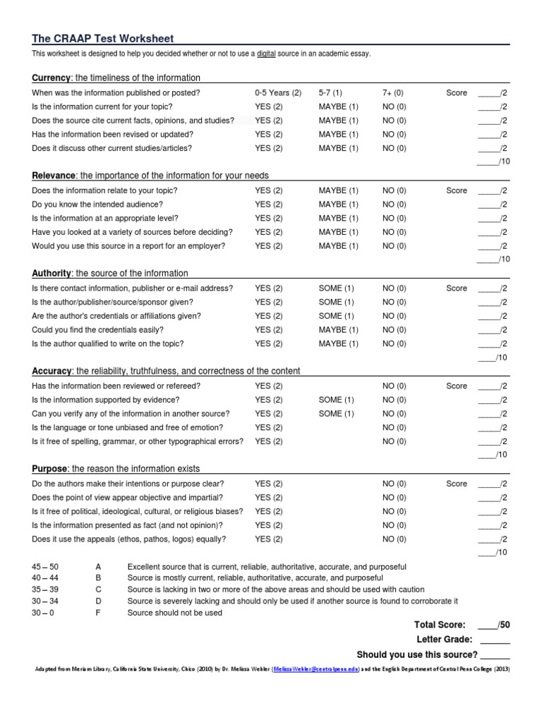 CRAAP Test Worksheet | PDF | Communication | Cognition