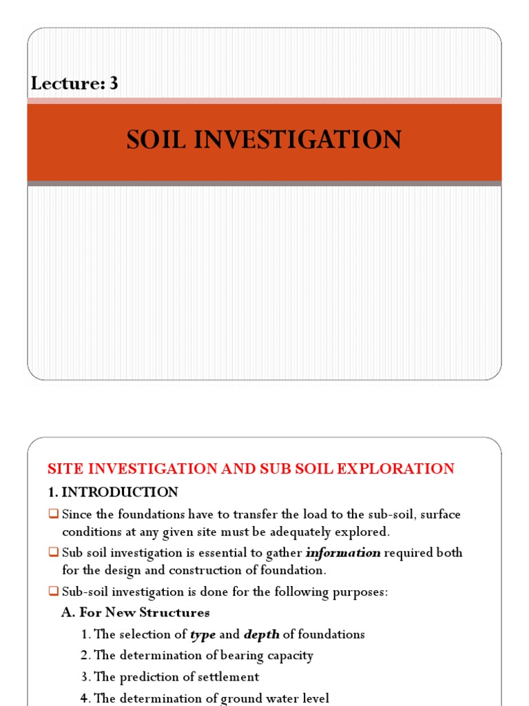 Lecture 3 - Soil Investigation | PDF | Geotechnical Engineering | Civil ...