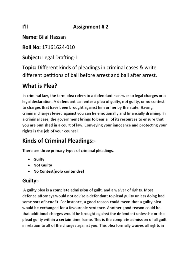 Assignment 2 Legal Drafting | PDF | Nolo Contendere | Plea
