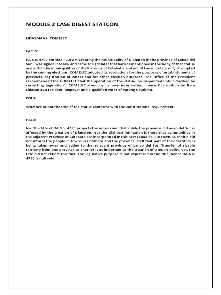 Module 2 Case Digest Statcon | PDF | United States Congress | American ...