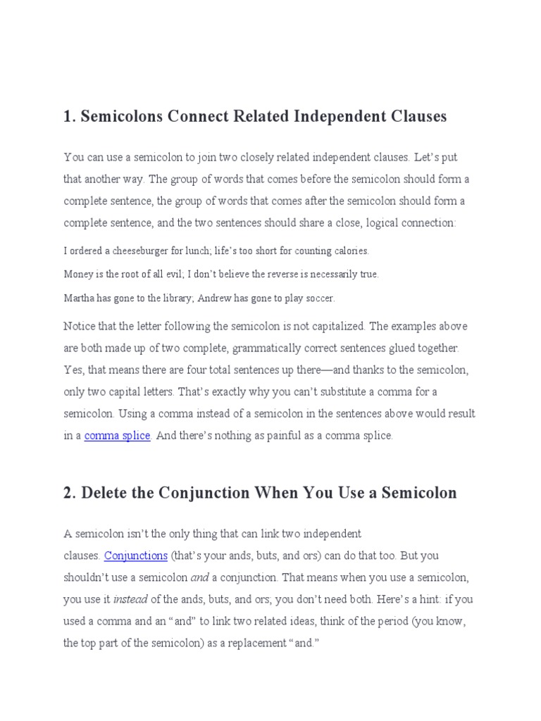 Semicolons Connect Related Independent Clauses: Comma Splice | PDF ...